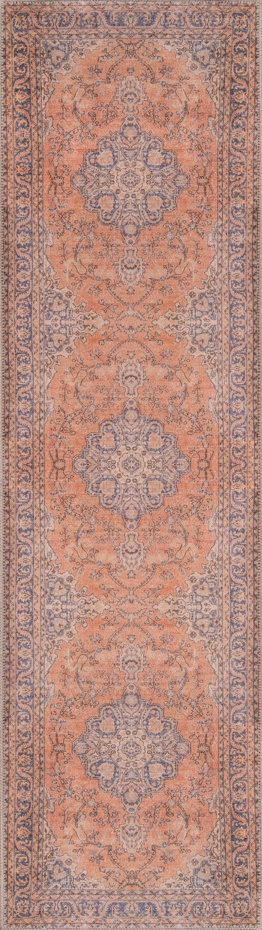 Afshar Traditional Copper Light Blue Medallion Rug